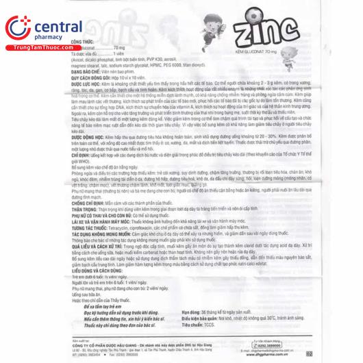 [CHÍNH HÃNG] Thuốc ZinC DHG điều trị tình trạng thiếu kẽm