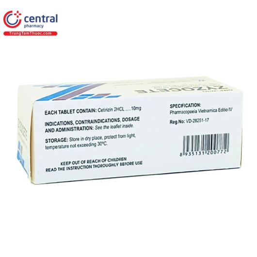 Thuốc Zyzocete (Cetirizine dihydroclorid 10mg): liều dùng, giá bán