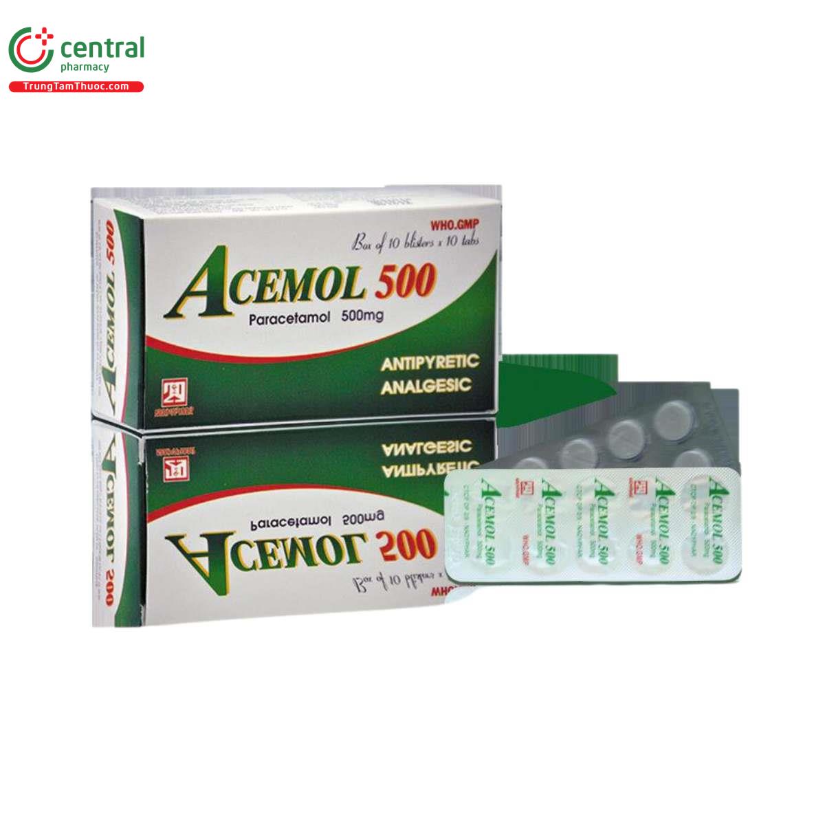Thuốc Acemol 500mg hộp 10 vỉ x 10 viên giảm đau và hạ sốt hiệu quả