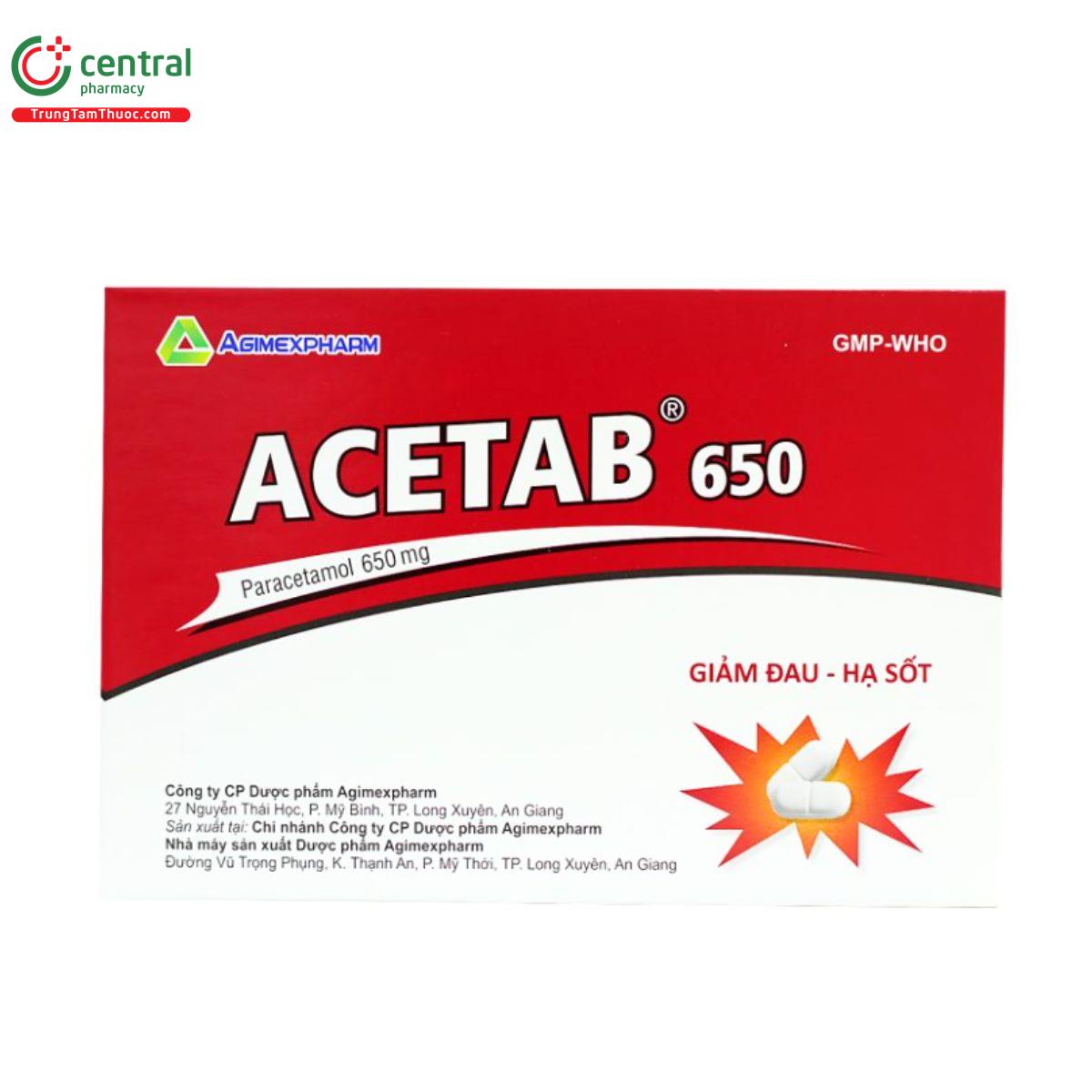 Thuốc Acetab 650 được dùng để giảm đau, hạ sốt cho trẻ em từ 5 tuổi