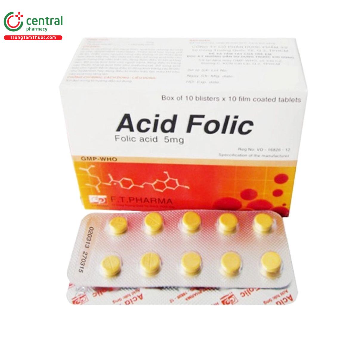 Thuốc Acid Folic 5mg F.T Pharma điều trị tình trạng thiếu acid Folic