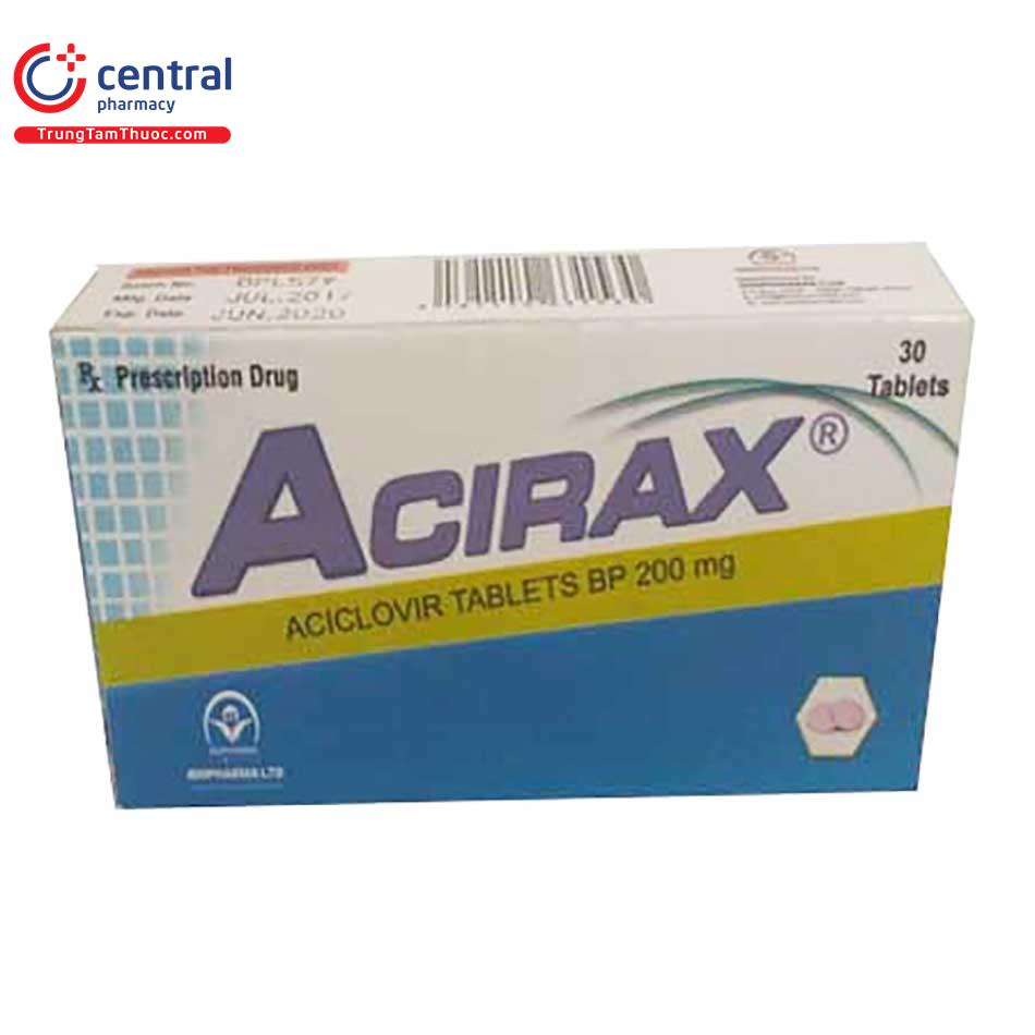 Thuốc Acirax 200mg điều trị nhiễm virus Herpes typ 1 và typ 2