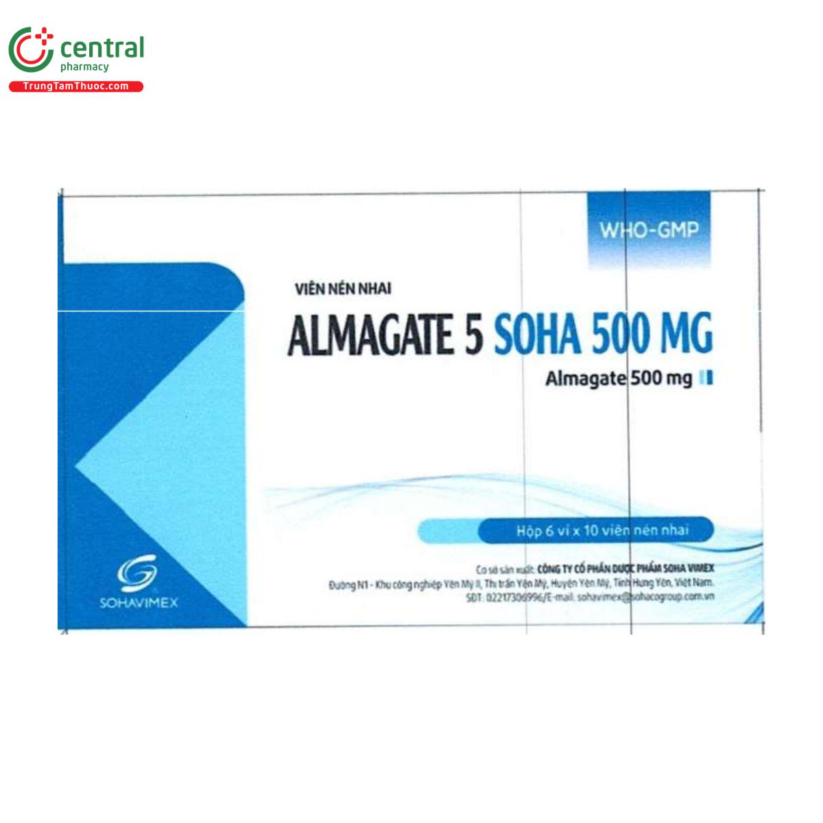Thuốc Almagate 5 Soha 500 mg điều trị ợ chua, ợ nóng ở người lớn