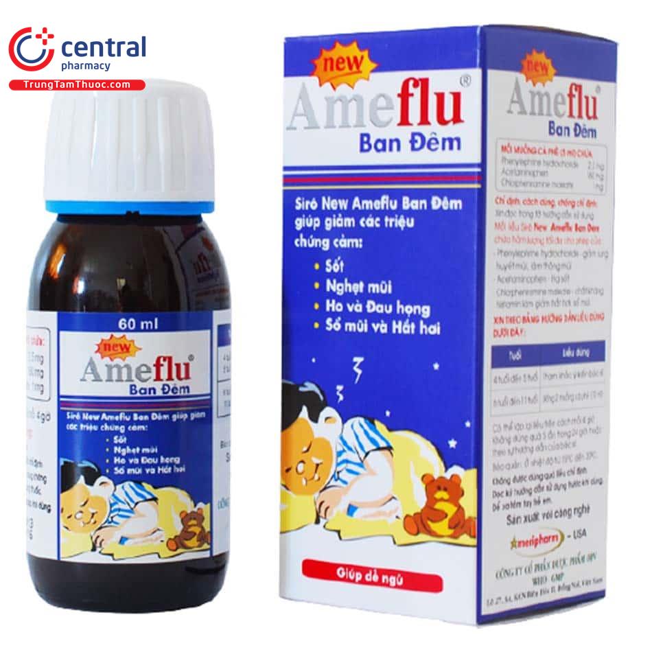 [CHÍNH HÃNG] Thuốc Ameflu Ban Đêm 60ml trị ngứa hắt hơi sổ mũi cho bé