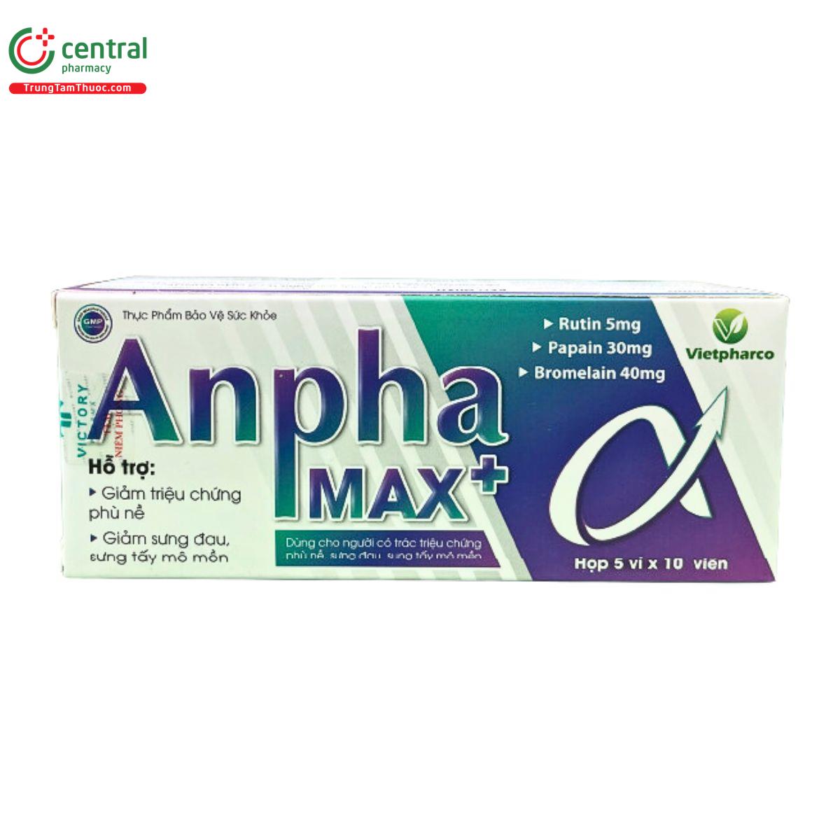 Viên uống Anpha MAX+ hỗ trợ giảm sưng tấy, phù nề