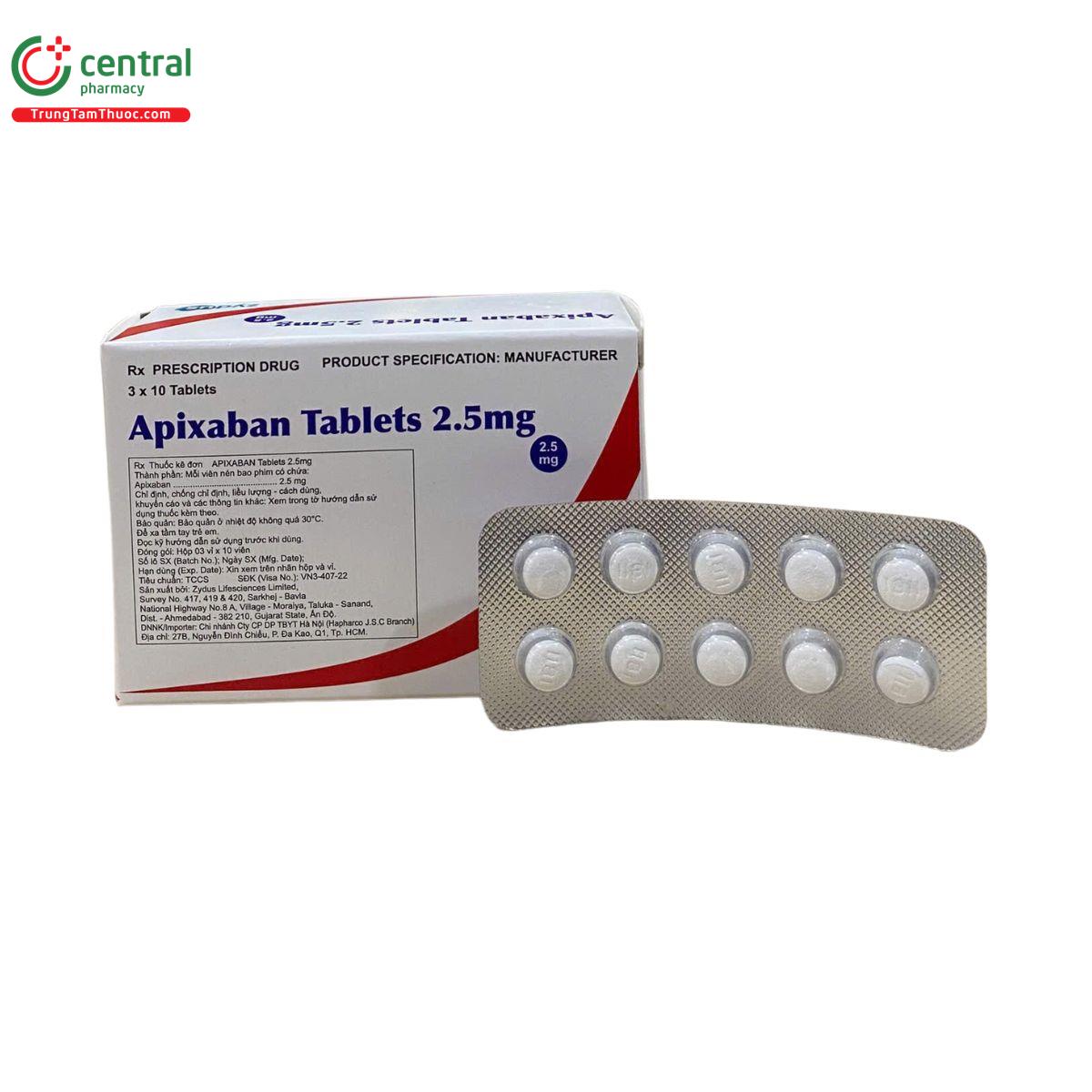 Thuốc Apixaban Tablets 2.5mg Zydus phòng ngừa huyết khối tĩnh mạch