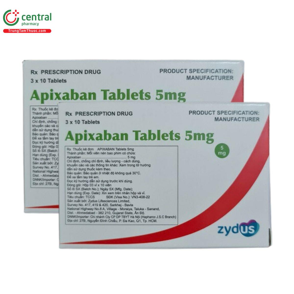 Thuốc Apixaban Tablets 5mg Zydus ngừa biến cố thuyên tắc huyết khối ...