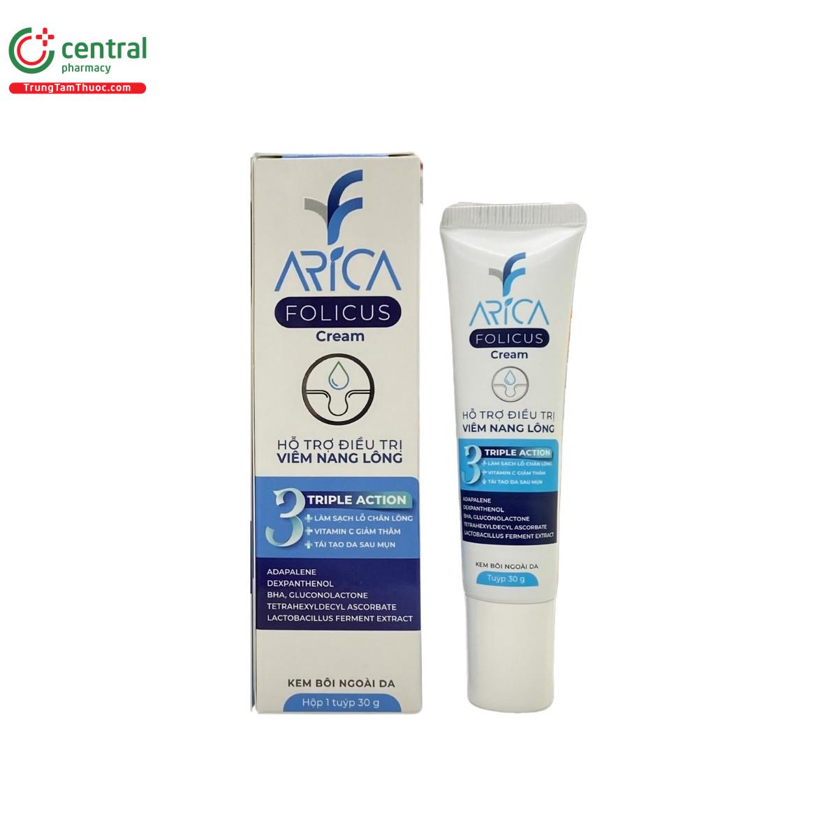 Thuốc Arica Folicus Cream hỗ trợ điều trị mụn trứng cá, viêm nang lông