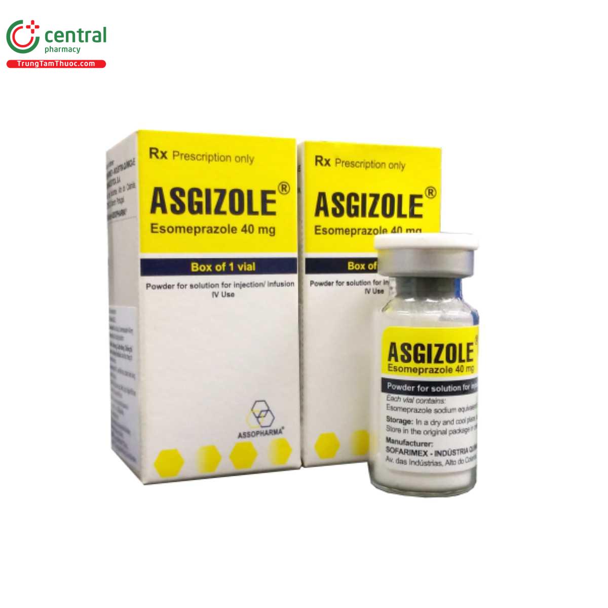 Thuốc Asgizole 40mg (hộp 1 lọ) điều trị viêm loét dạ dày - tá tràng