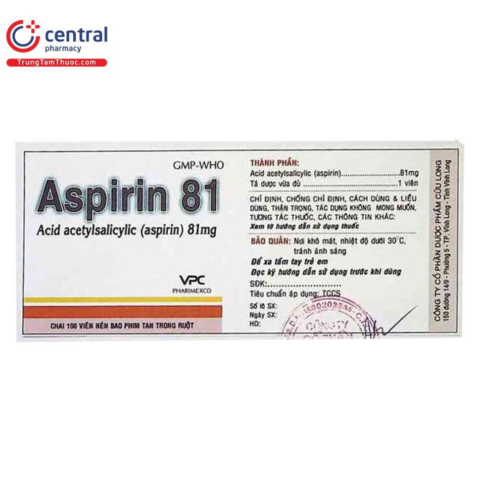 [HÍNH HÃNG] Thuốc Aspirin 81 Pharimexco ngăn ngừa nhồi máu cơ tim