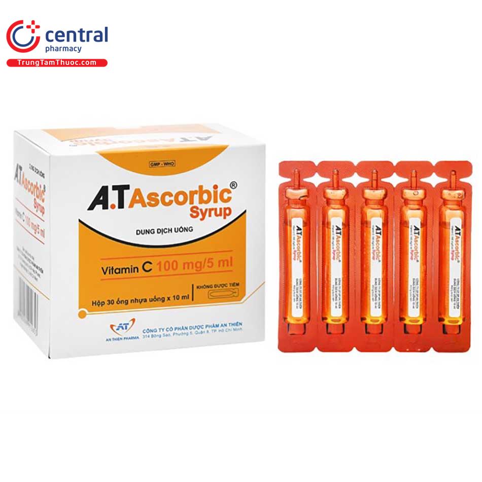 Thuốc A.T Ascorbic Syrup (Hộp 30 ống) bổ sung vitamin C cho cơ thể