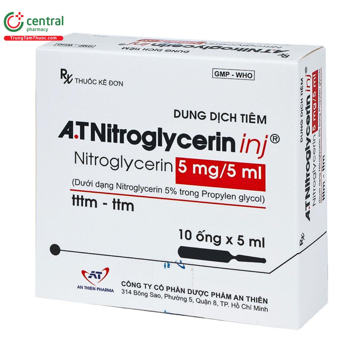 Thuốc A.T Nitroglycerin inj 5mg/5ml điều trị tăng huyết áp, cơn đau ...