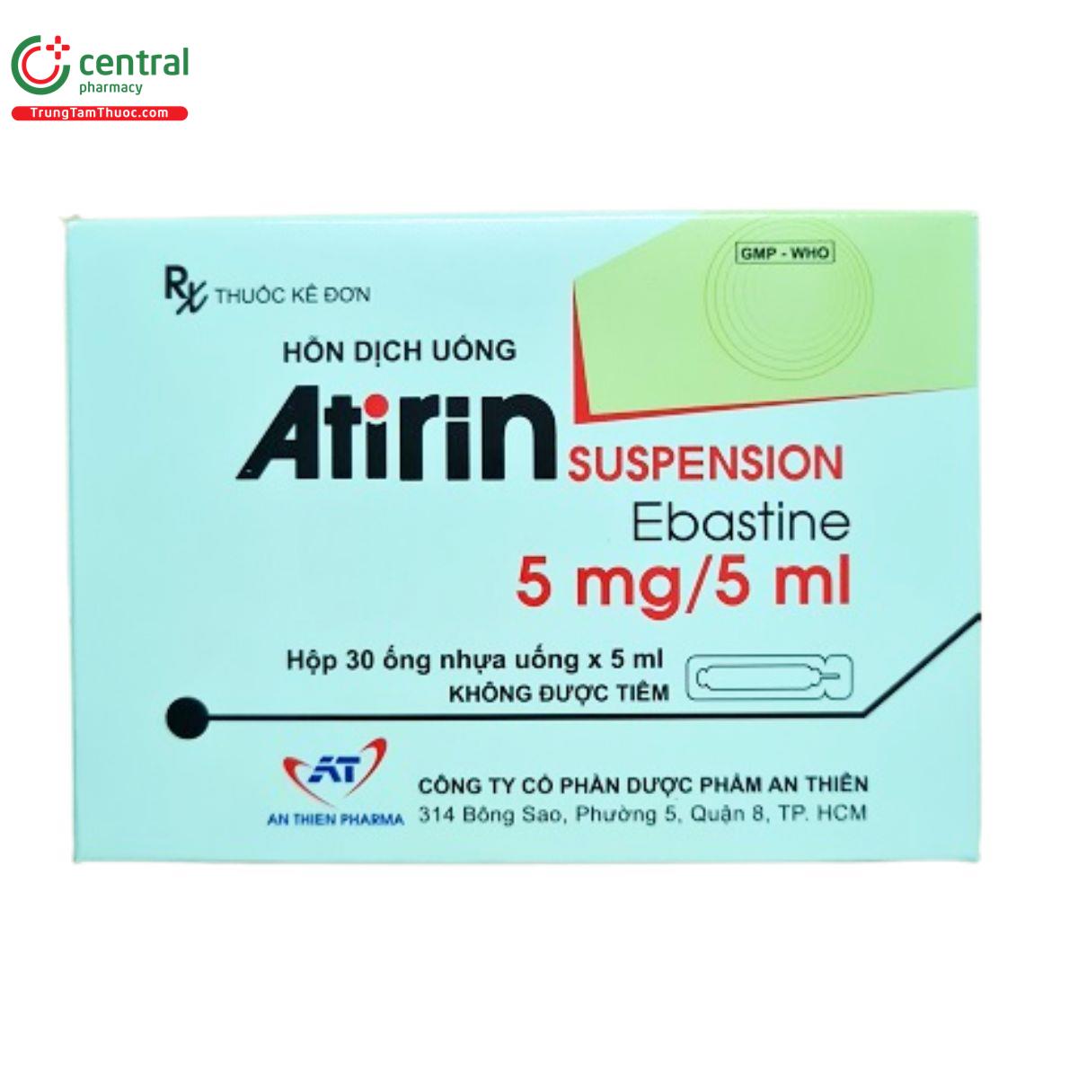 Thuốc Atirin Suspension 5 mg/5 ml giảm viêm mũi dị ứng, viêm kết mạc