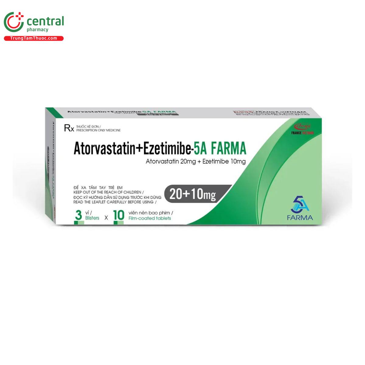 Atorvastatin + Ezetimibe - 5A Farma 20mg/10mg điều trịt tăng ...