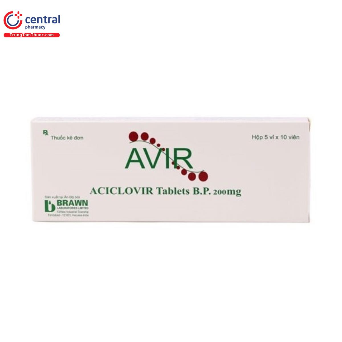 Thuốc Avir 200mg Brawn - Điều trị nhiễm virus Herpes