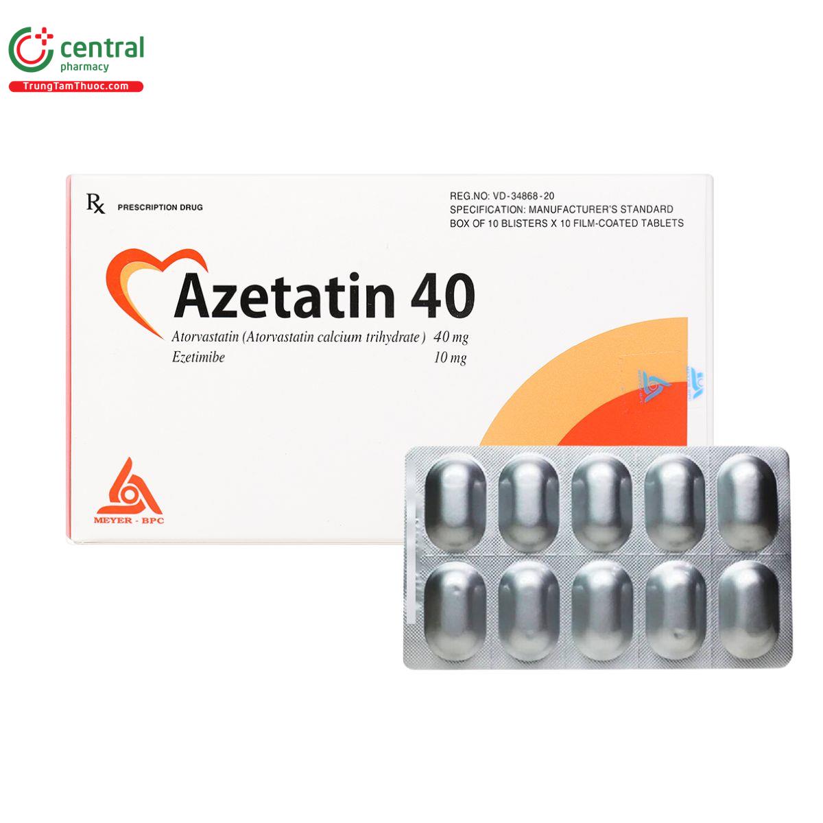 Thuốc Azetatin 40 điều trị rối loạn lipid máu (10 vỉ x 10 viên)