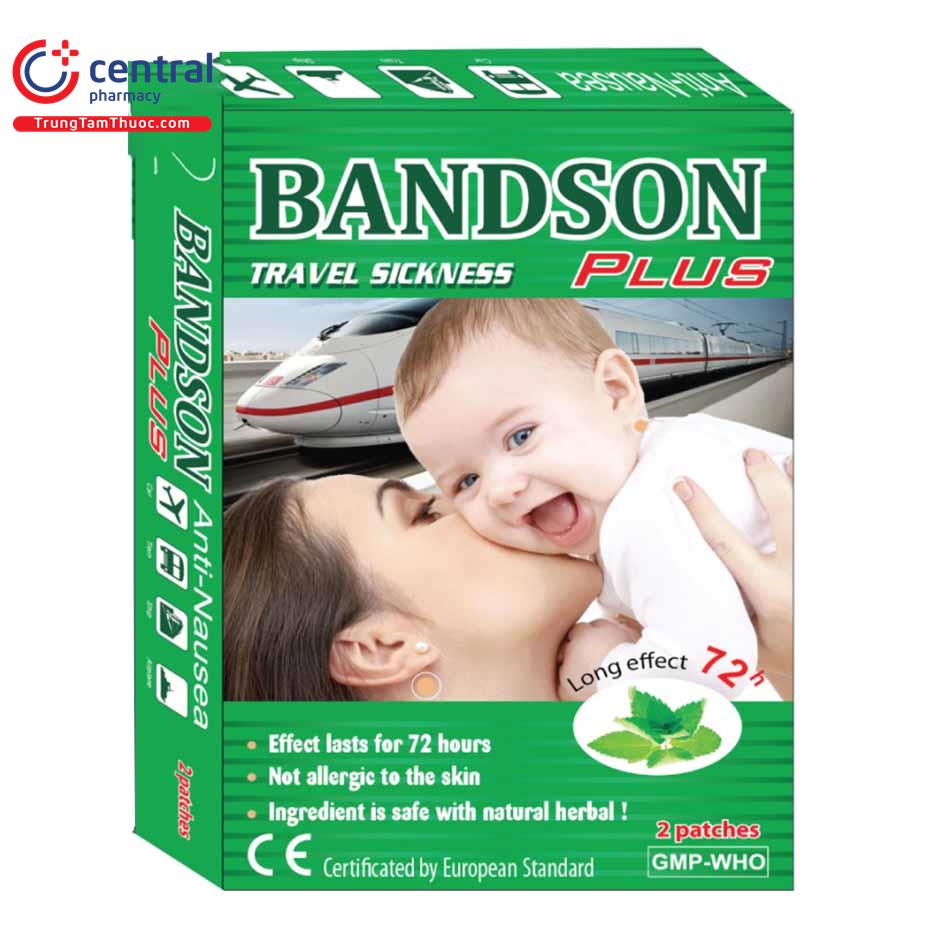 [CHÍNH HÃNG] Miếng dán chống say tàu xe Bandson Plus Bạc hà (Hộp 2 miếng)