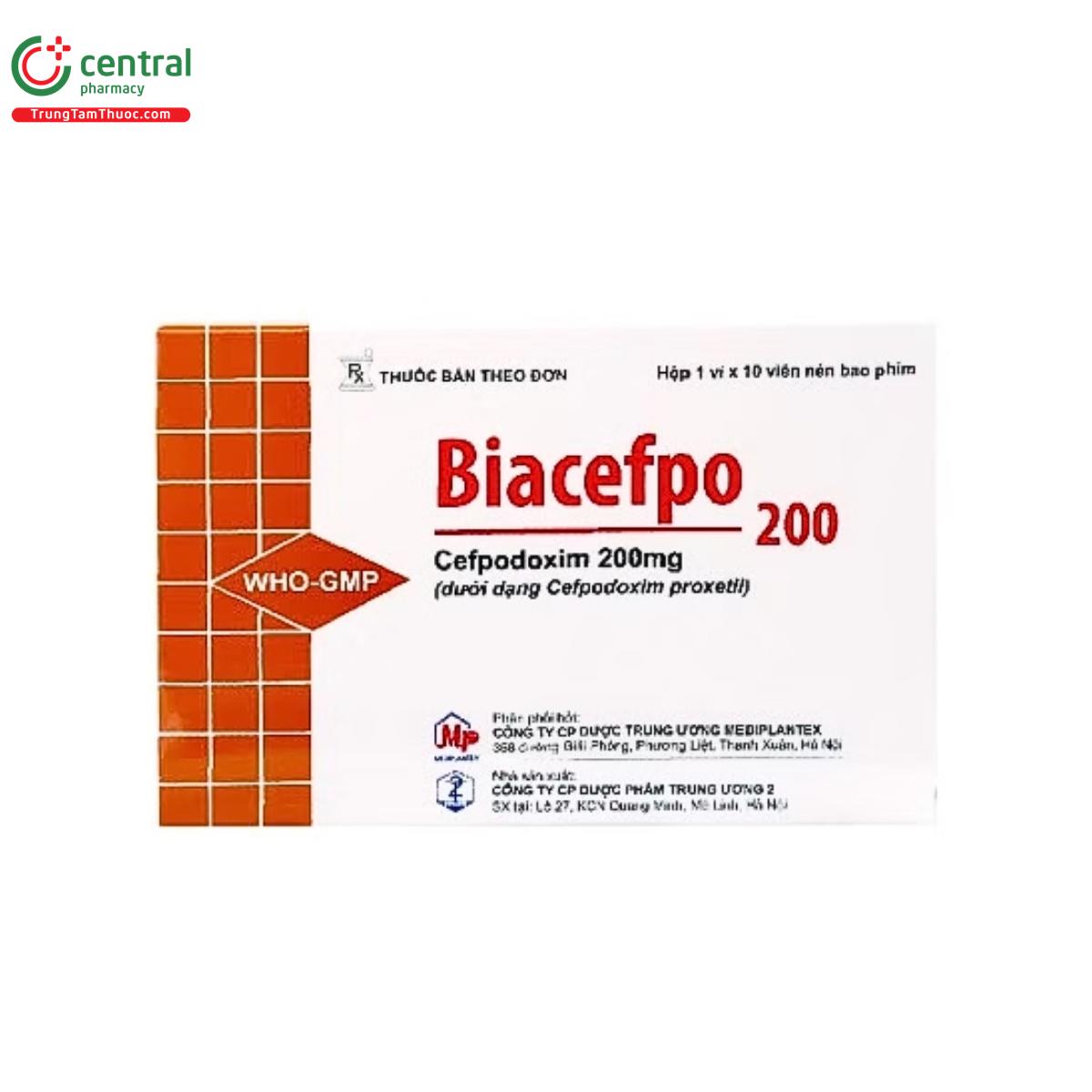 Thuốc Biacefpo 200 - Kháng sinh điều trị nhiễm khuẩn hô hấp, da, lậu