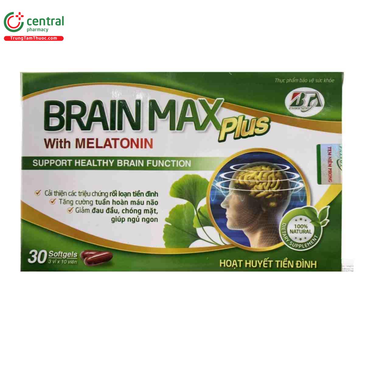 Thuốc Brain Max Plus With Melatonin tăng cường tuần hoàn máu não