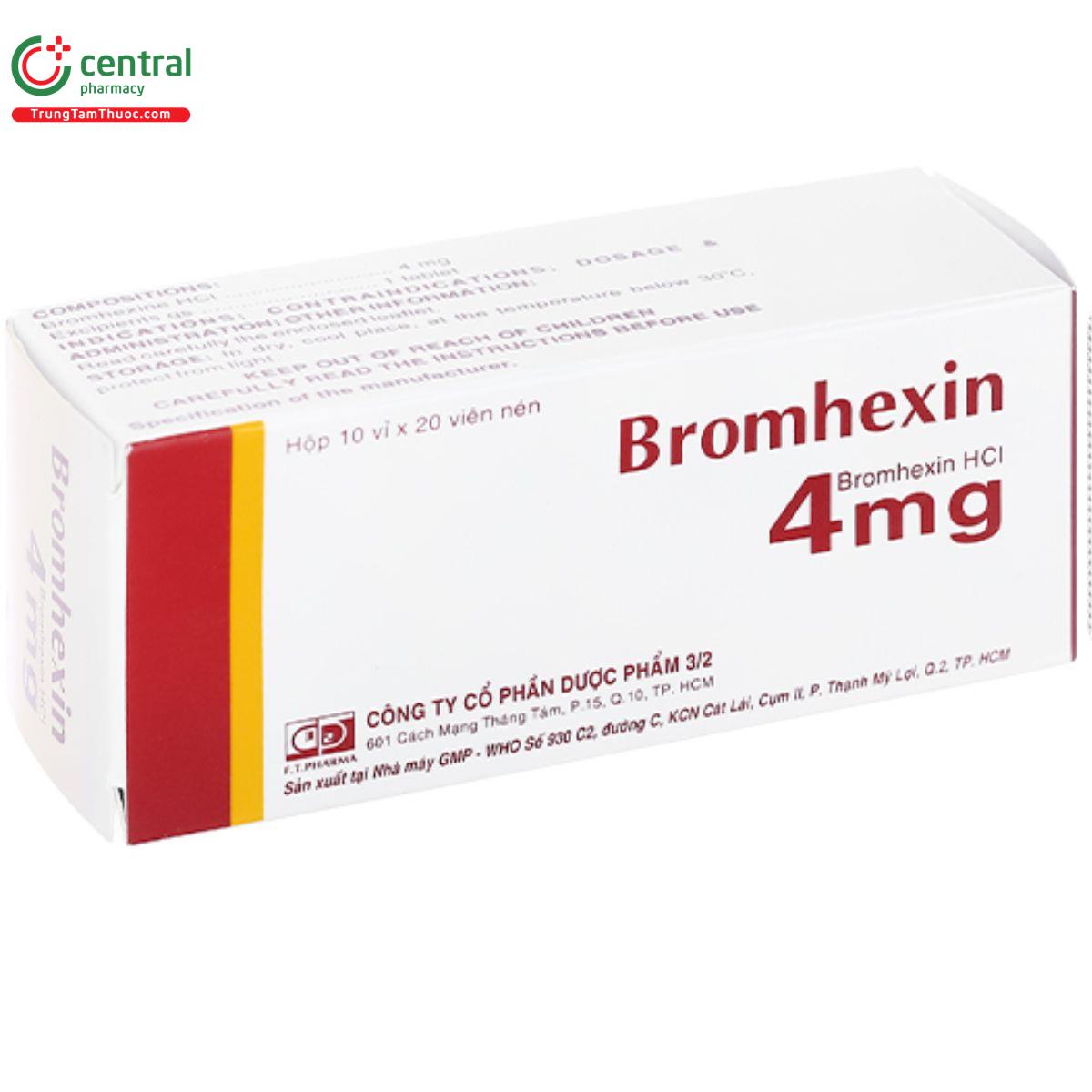 Thuốc Bromhexin 4mg Dược Phẩm 3/2 - tan đàm trong bệnh lý hô hấp