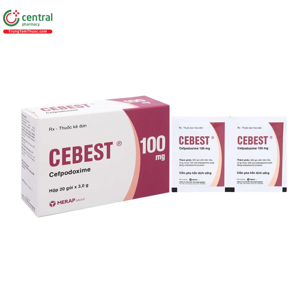 Thuốc Cebest 100mg Merap 20 gói x 3g điều trị tình trạng nhiễm khuẩn