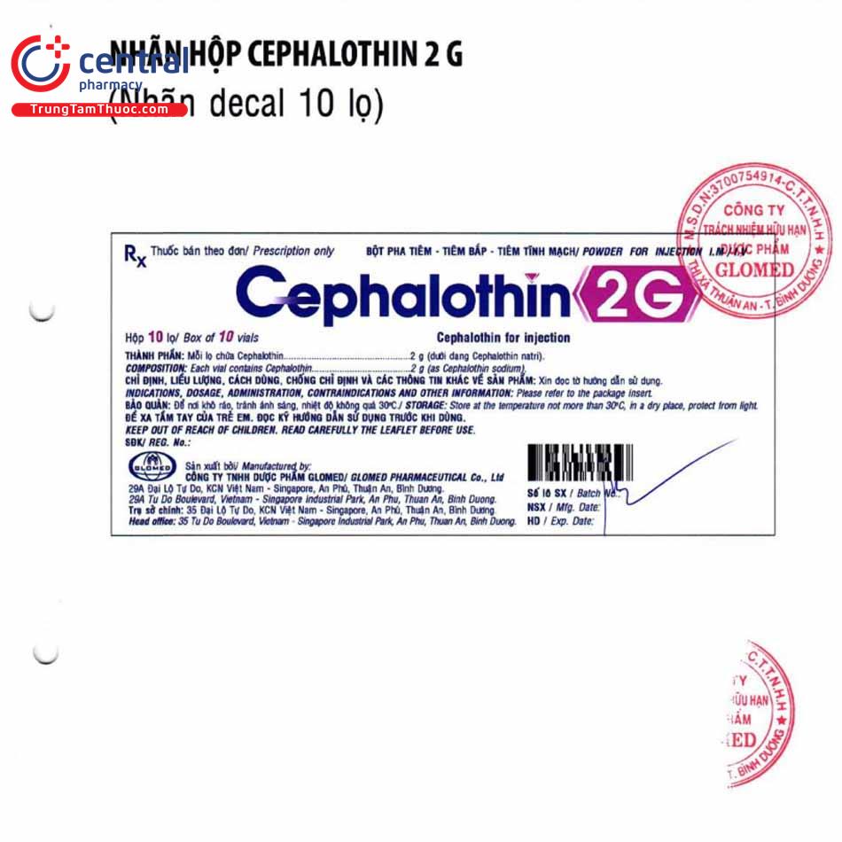 [CHÍNH HÃNG] Thuốc Cephalothin 2g điều trị nhiễm khuẩn
