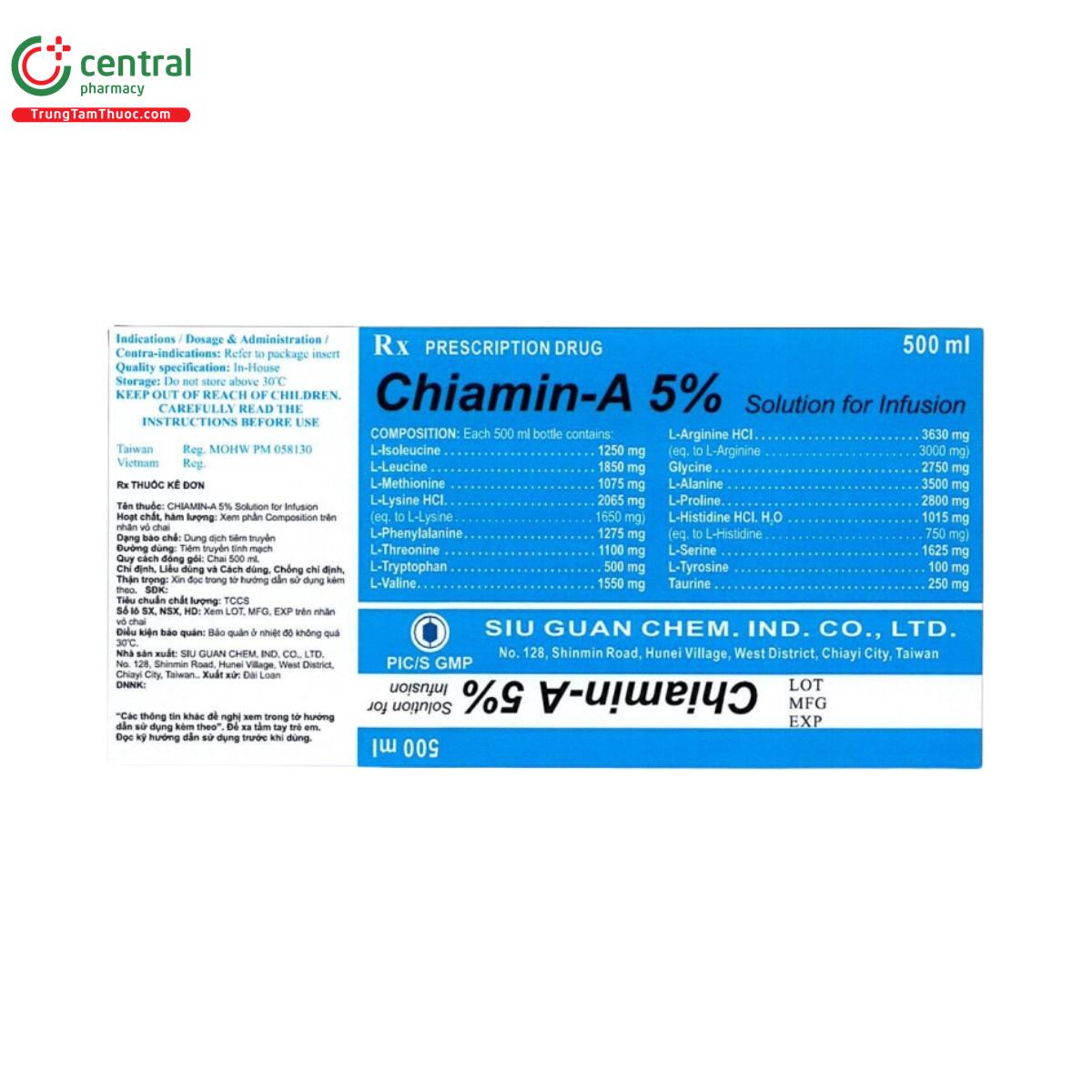 Thuốc Chiamin-A 5% Solution for Infusion bổ sung acid amin cho bệnh nhân