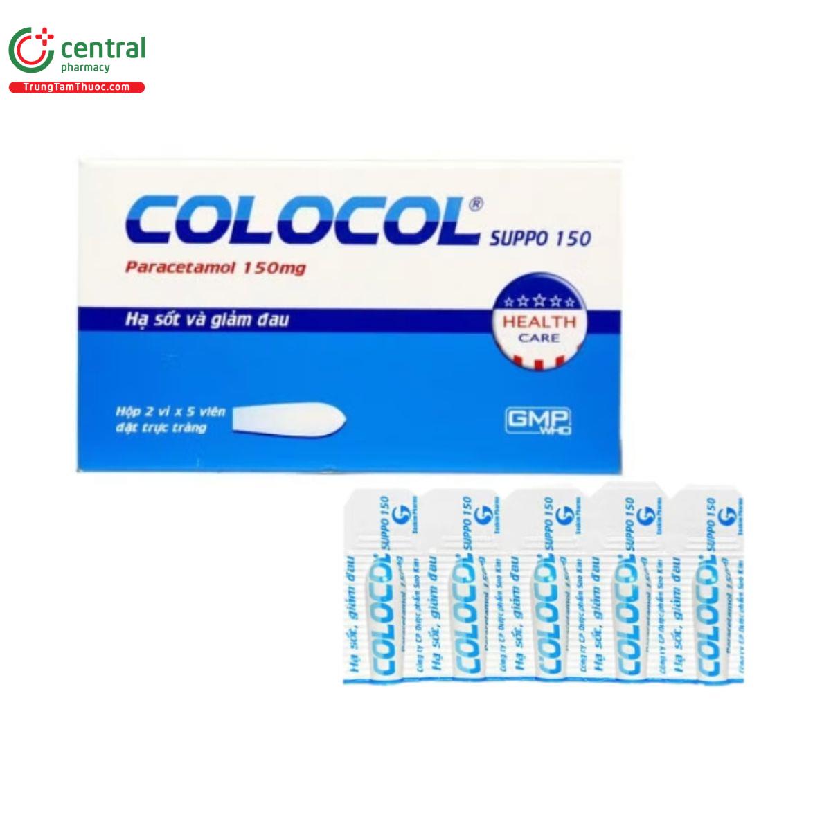 Thuốc Colocol suppo 150mg điều trị sốt và giảm đau từ nhẹ đến vừa