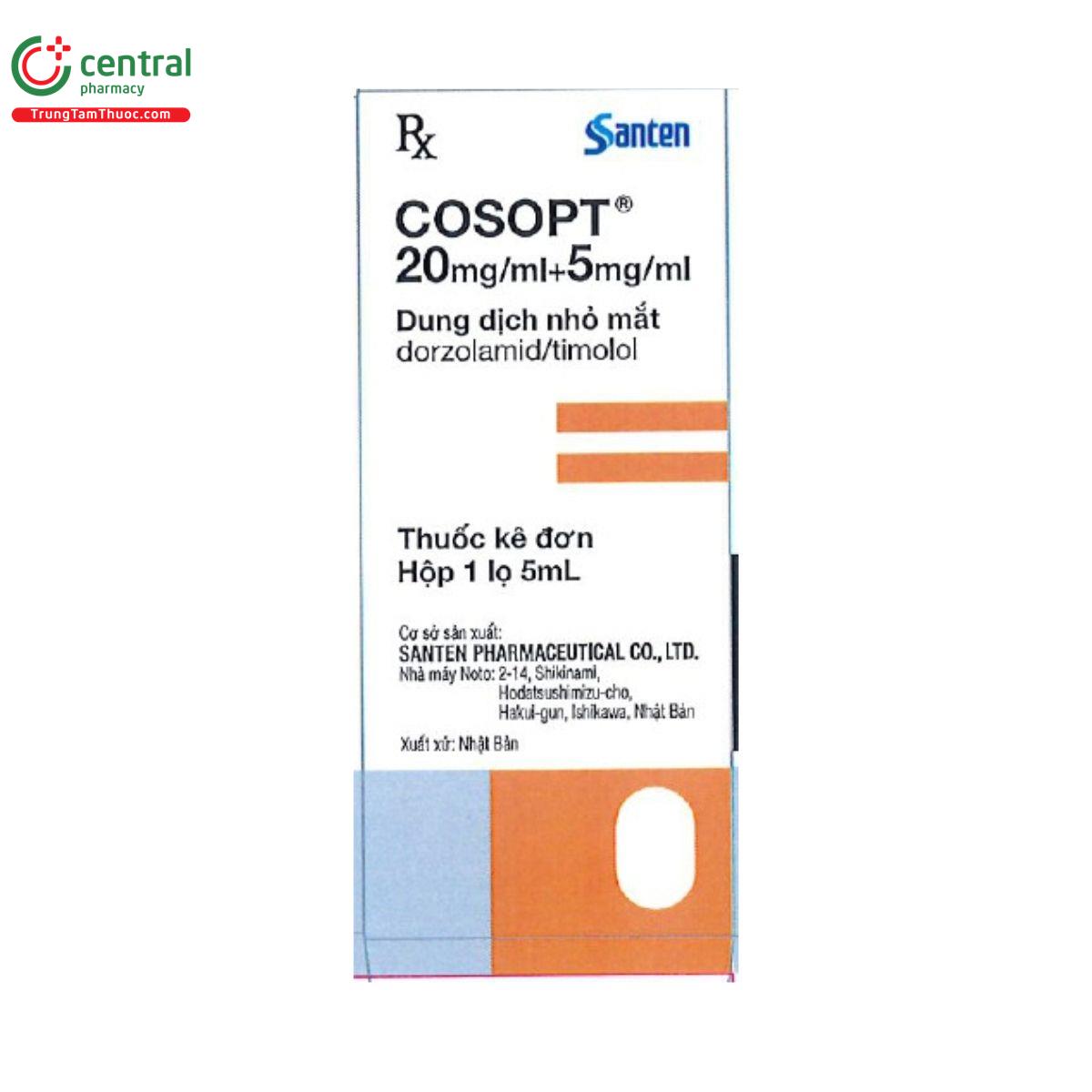 Thuốc Cosopt 20mg/mL+5mg/mL điều trị tăng áp lực nội nhãn (IOP)