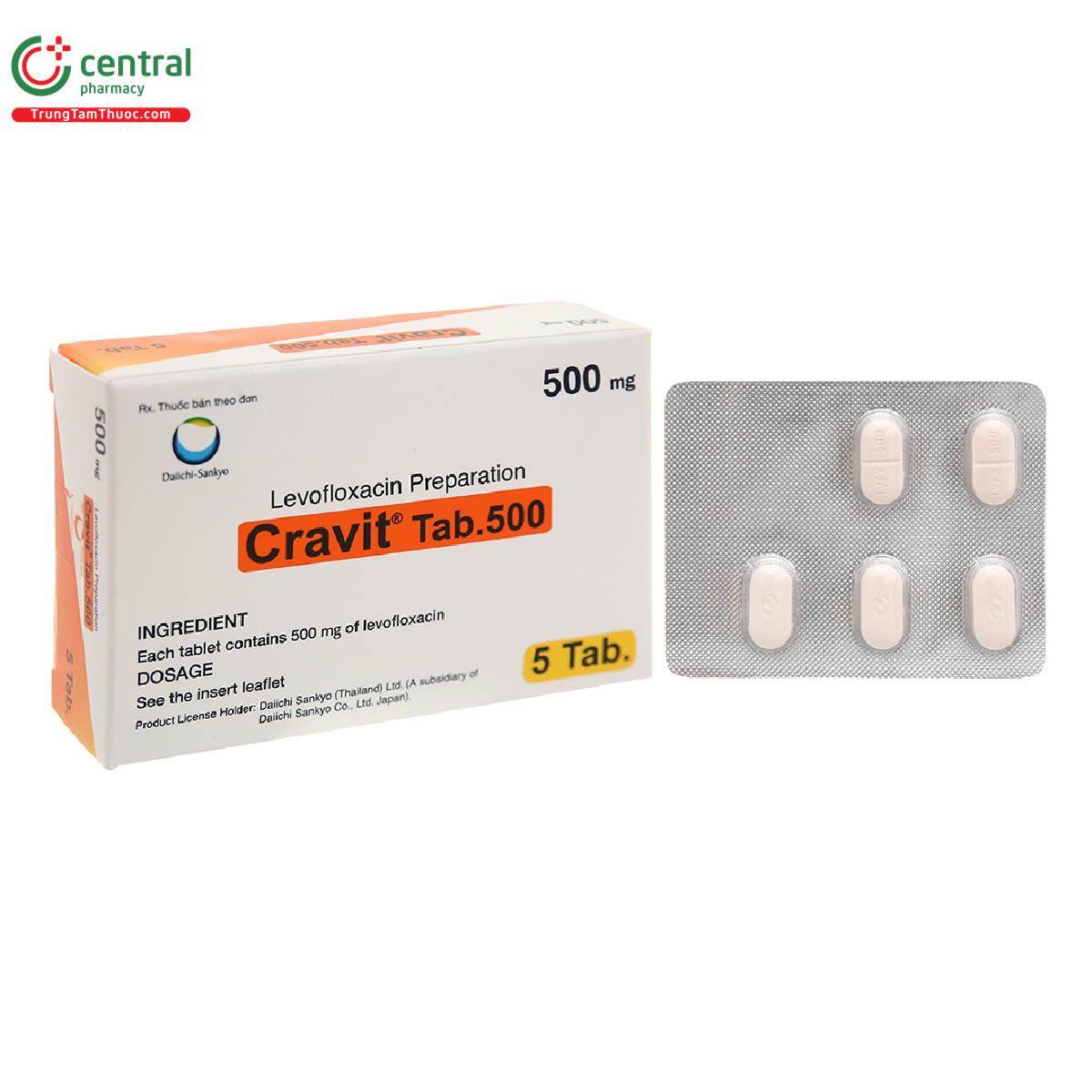 Thuốc Cravit Tab 500 chứa Levofloxacin 500mg- điều trị nhiễm khuẩn