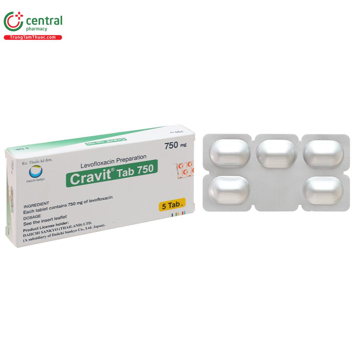 Thuốc Cravit Tab 750 Điều trị viêm phổi, nhiễm khuẩn da, viêm bể thận