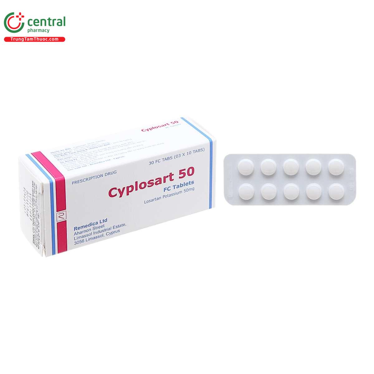 Thuốc Cyplosart 50 điều trị tăng huyết áp (Hộp 3 vỉ x 10 viên)