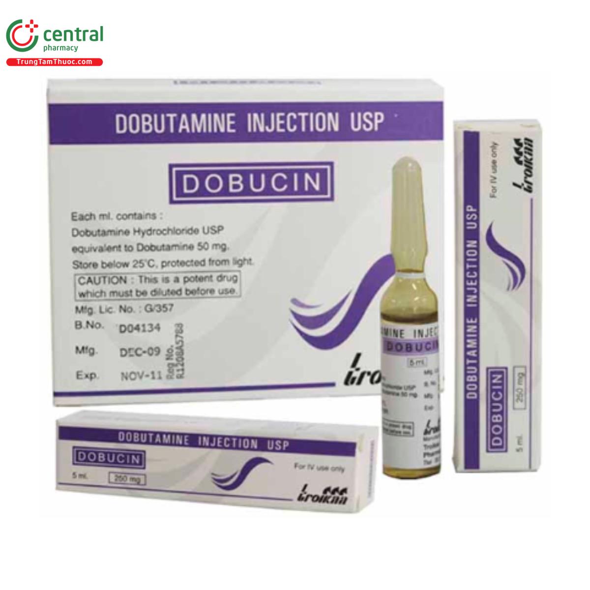 Thuốc Dobucin 250mg/5ml chứa Dobutamin tăng co bóp, điều trị suy tim