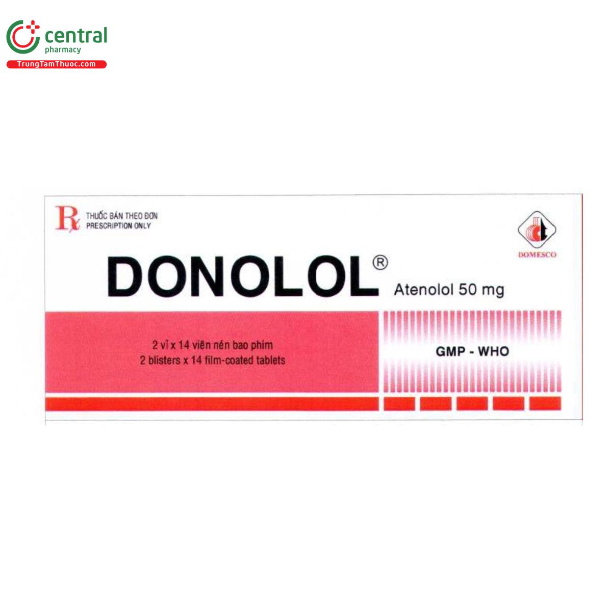 Thuốc Donolol 50mg điều trị tăng huyết áp, đau thắt ngực mạn tính