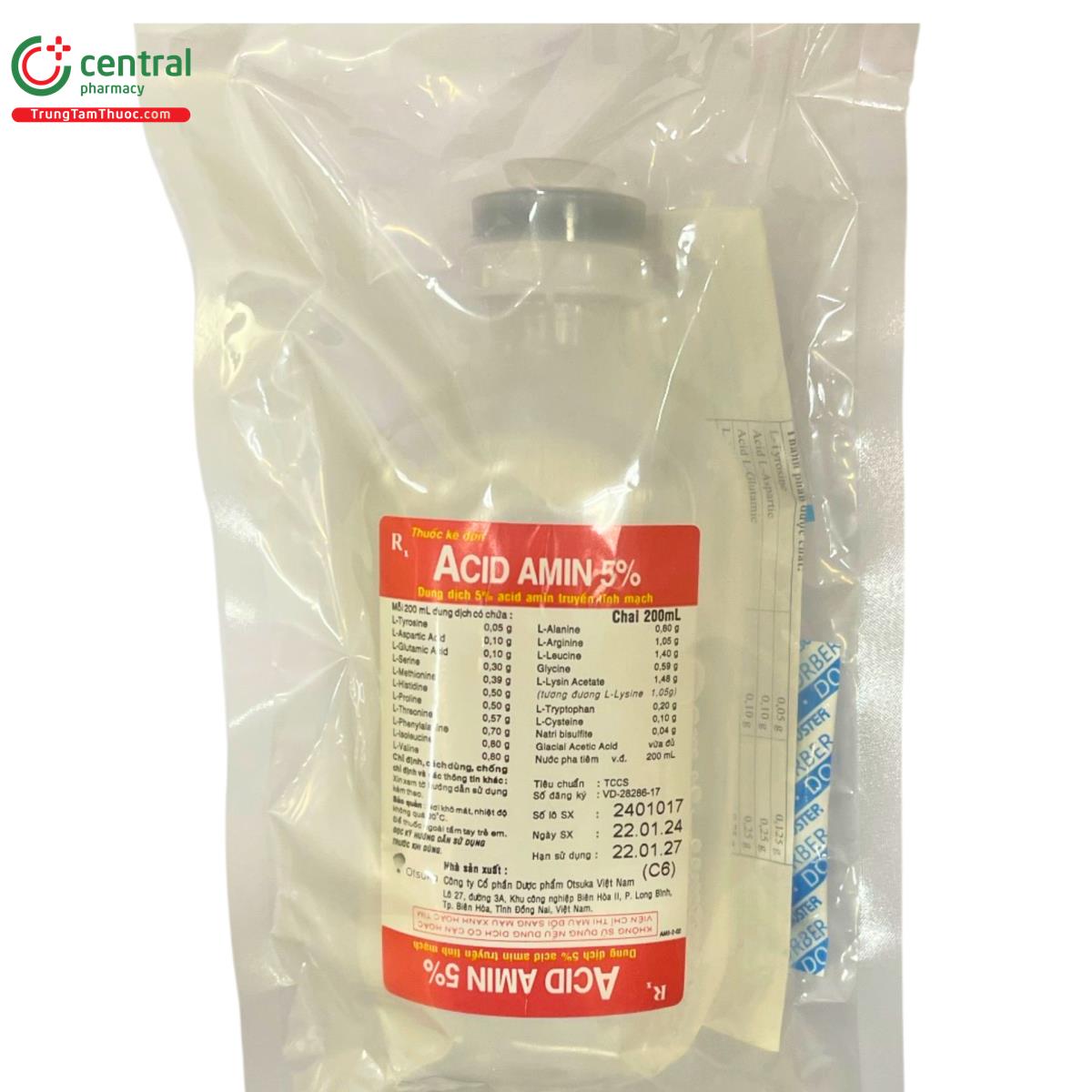 Dung dịch truyền tĩnh mạch Acid Amin 5% chai 200ml Otsuka bổ sung acid amin thiết yếu
