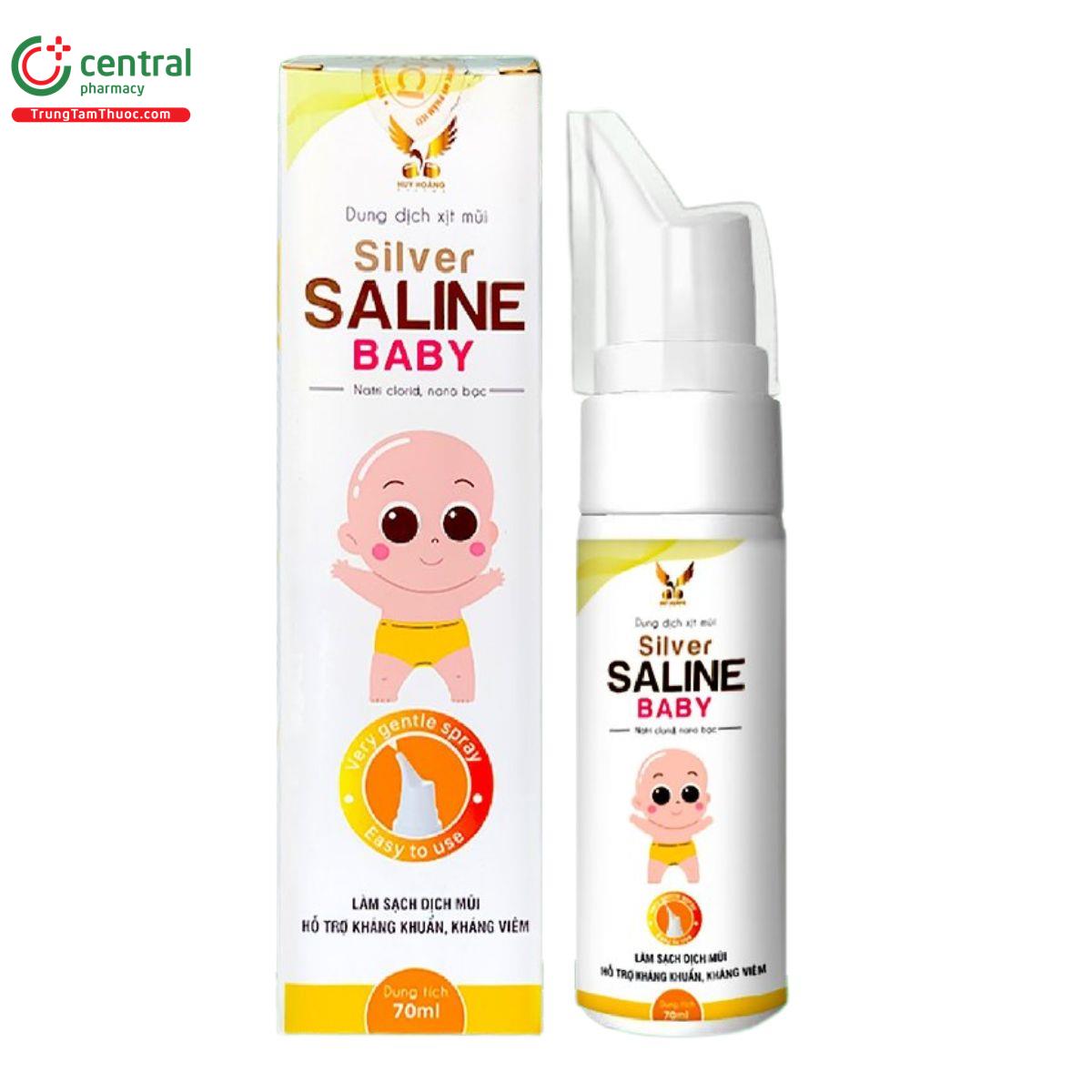 Dung dịch xịt mũi Silver Saline Baby giúp làm sạch dịch nhầy, gỉ mũi