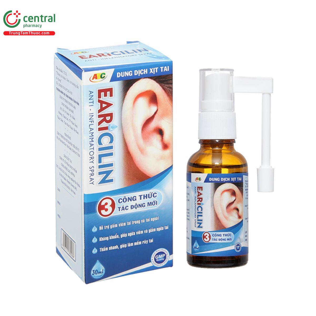 Thuốc xịt tai Earicilin ABC 30ml - Kháng khuẩn, hỗ trợ điều trị viêm tai