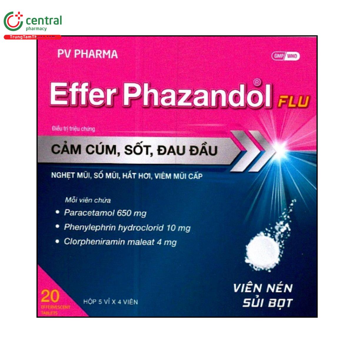 Thuốc Effer Phazandol Flu giảm đau, hạ sốt, giảm nghẹt mũi và sổ mũi