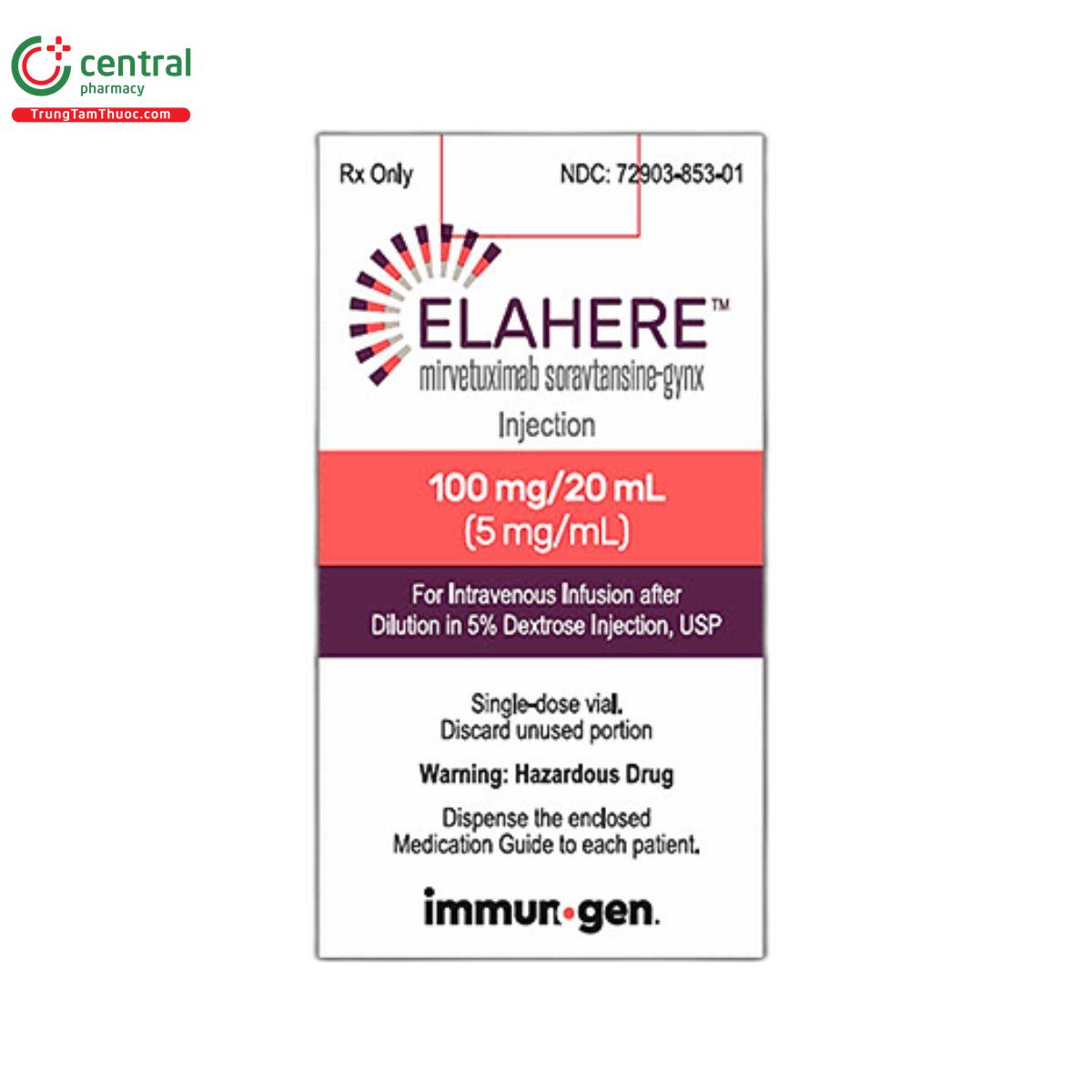 Thuốc tiêm Elahere 100mg/20ml điều trị ung thư buồng trứng và ống dẫn trứng