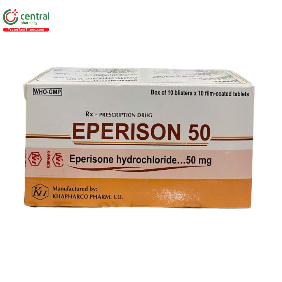 Thuốc Eperison 50 Khapharco (hộp 10 vỉ x 10 viên) điều trị liệt cứng cơ