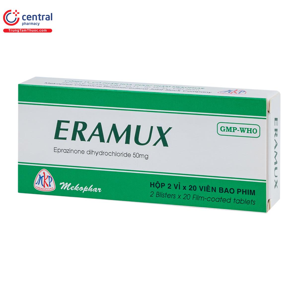 Thuốc Eramux có chứa 50mg Eprazinone điều trị viêm mũi, cúm, ho hen