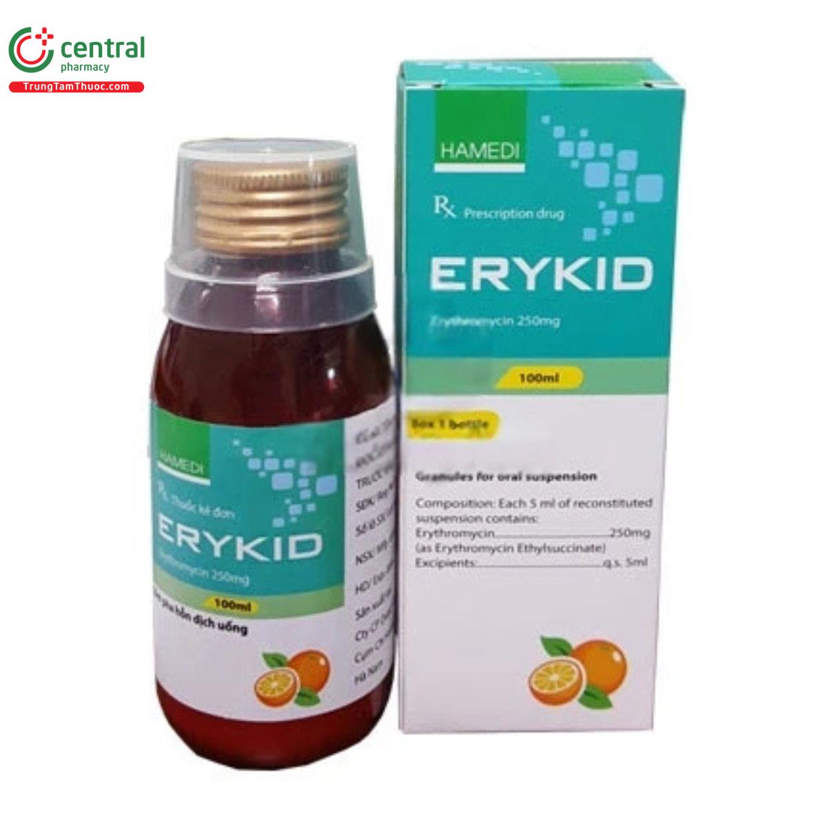 Thuốc Erykid 250mg trị nhiễm khuẩn đường hô hấp, nhiễm khuẩn tai