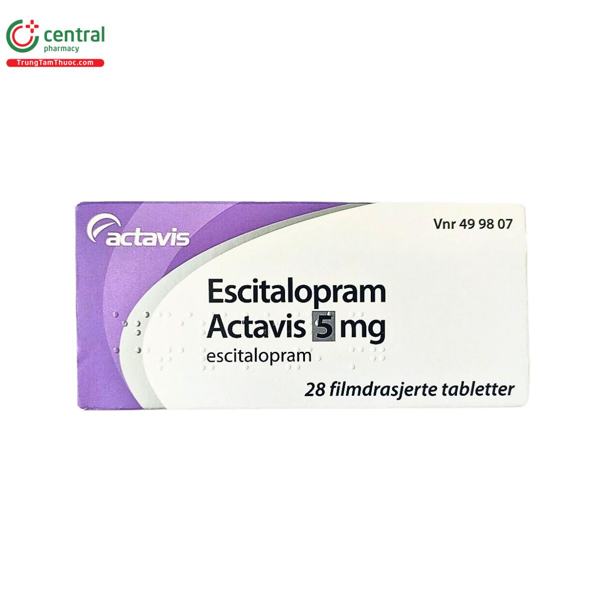 Thuốc Escitalopram Actavis 5mg điều trị rối loạn trầm cảm, chứng lo âu