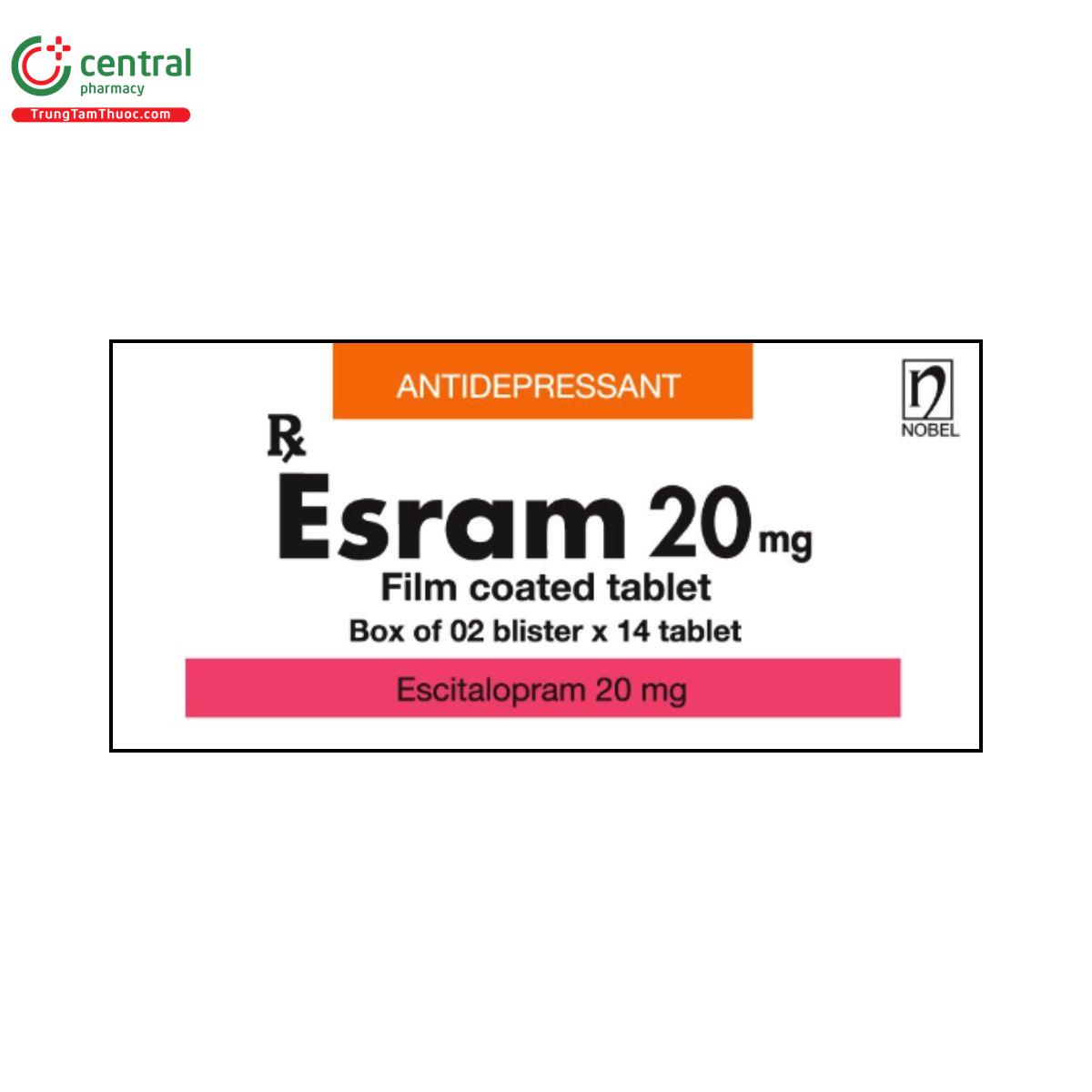 Thuốc Esram 20mg điều trị trầm cảm, rối loạn lo âu, ám ảnh cưỡng chế