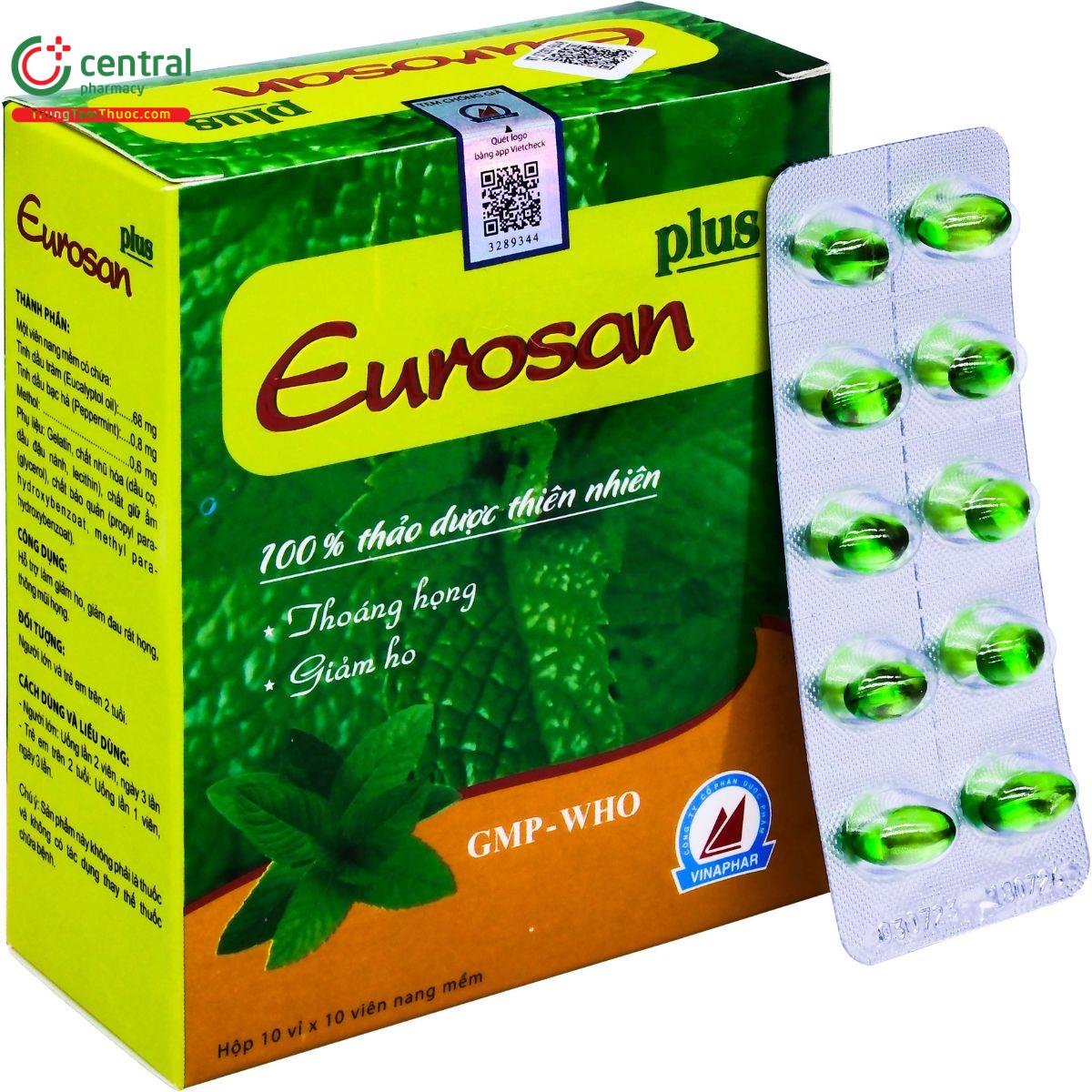 Thuốc Eurosan plus - Giúp làm dịu cổ họng, giảm ho và đau rát họng