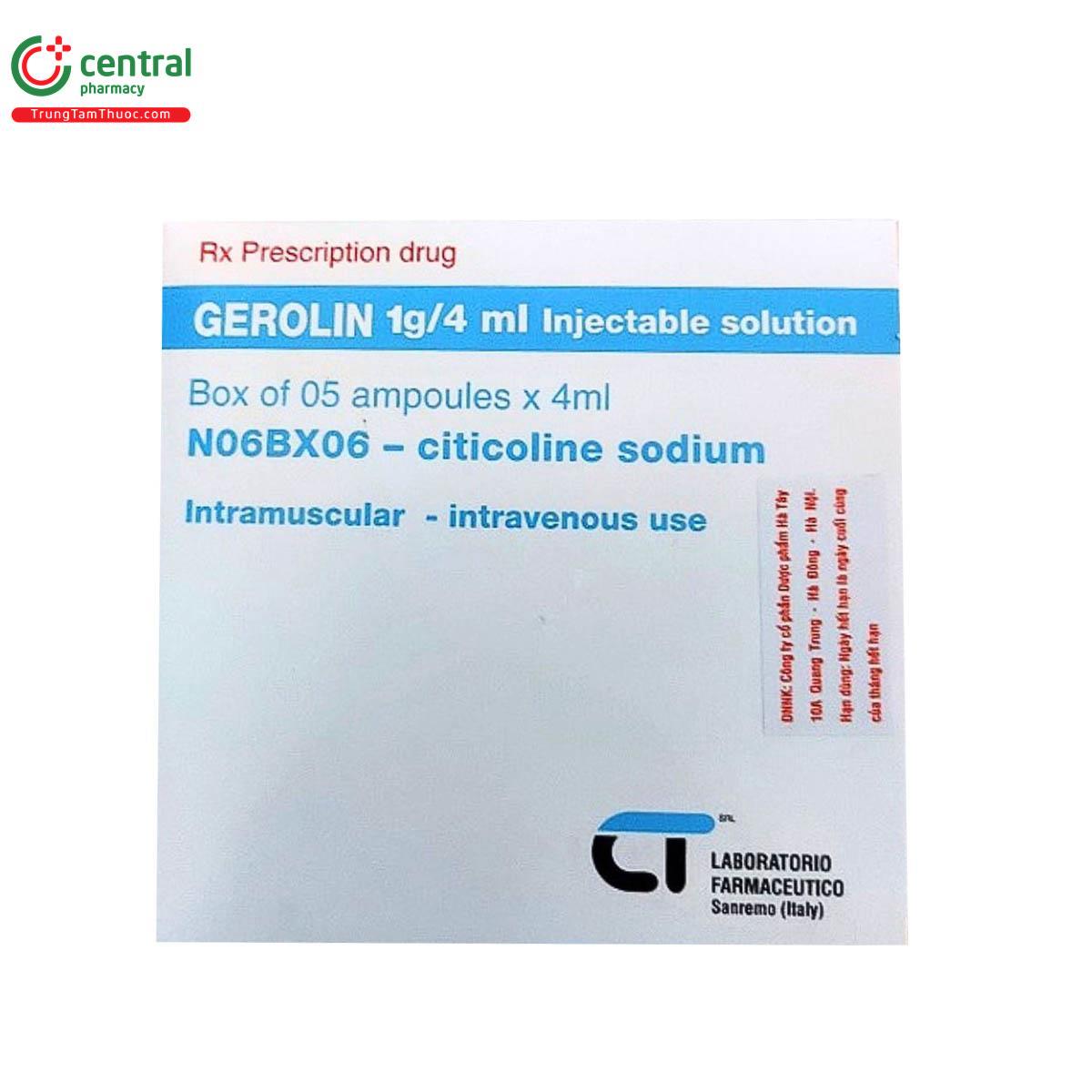 Dung dịch tiêm Gerolin 1g/4ml - Thuốc điều trị tai biến mạch máu não