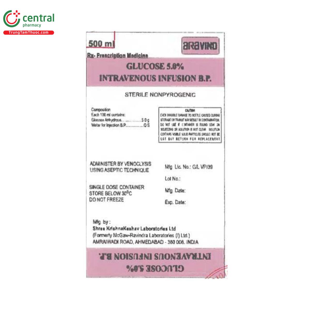 Thuốc Glucose 5.0% Intravenous Infusion B.P bổ sung nước và năng lượng