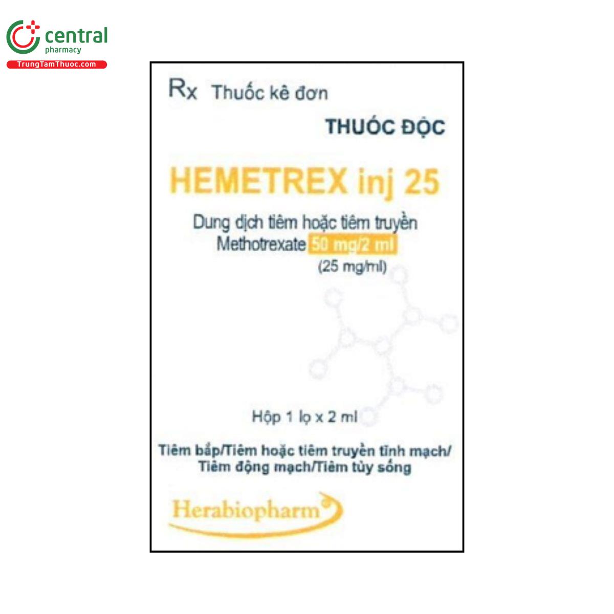 Thuốc Hemetrex INJ 25 - Điều trị ung thư, bạch cầu, u lympho