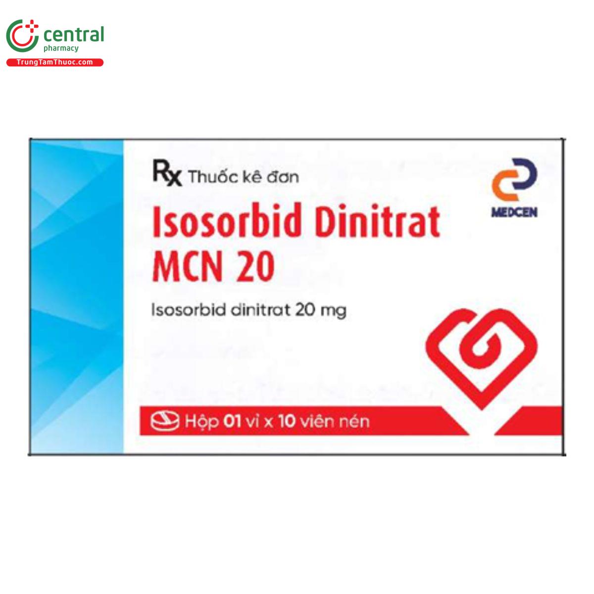 Thuốc Isosorbid Dinitrat MCN 20 dự phòng và điều trị bệnh đau thắt ngực