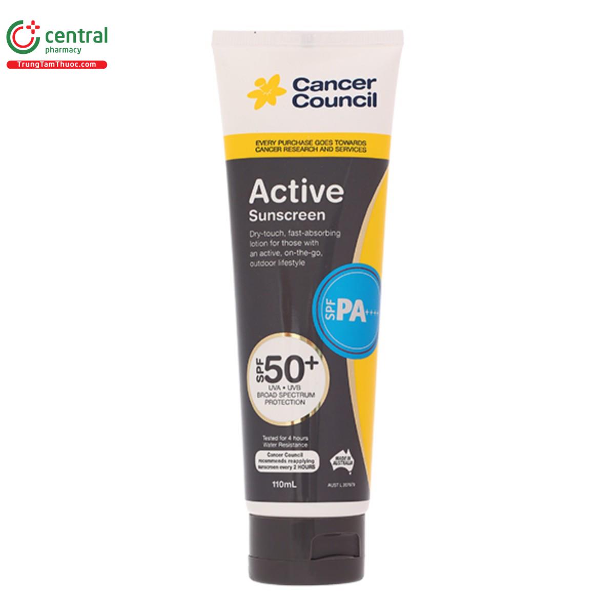Kem chống nắng bảo vệ da Cancer Council Active Sunscreen SPF50+ đen